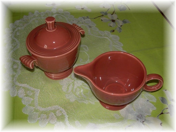 Items similar to Vintage Rose Fiesta Ware Creamer and Sugar with Lid on ...