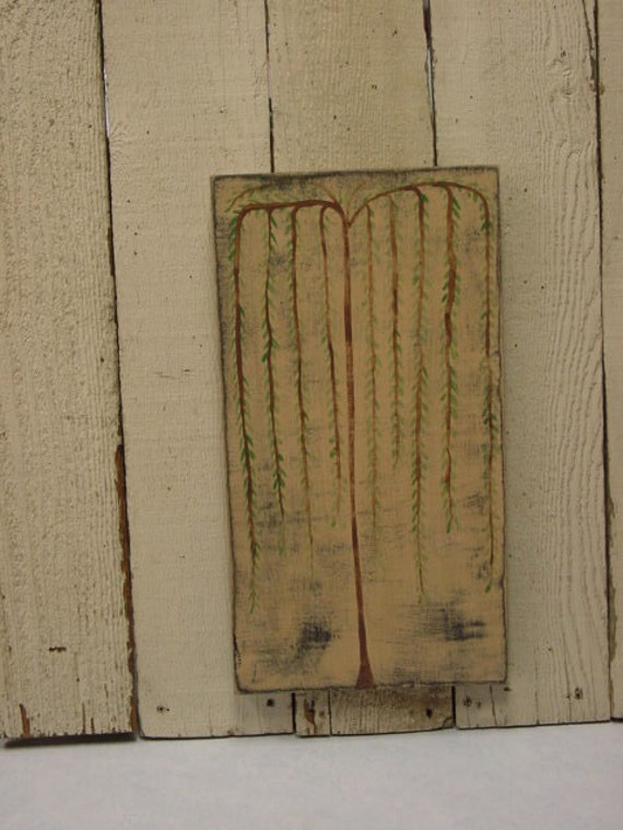 PRIMITIVE WILLOW TREE painting / original folk art willow