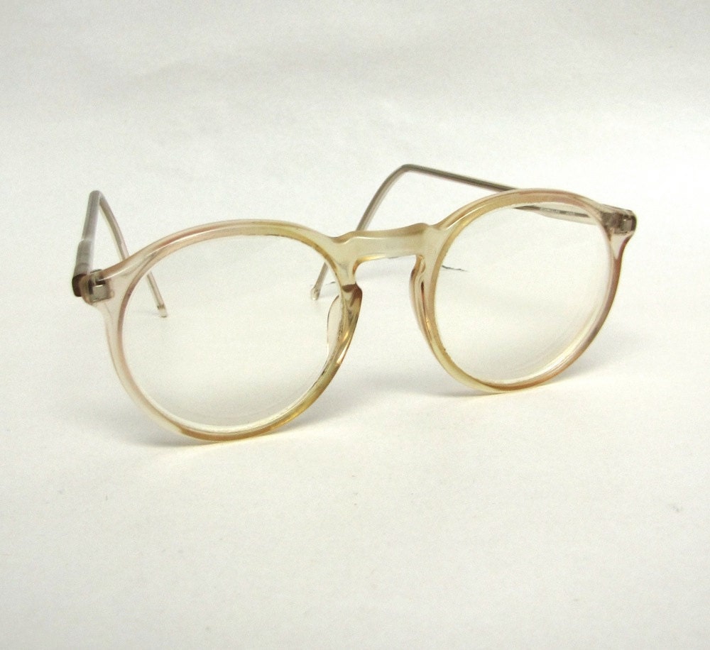 Vintage Horn Rim Round Eyeglasses Frames 80s Clear Tart Arnel