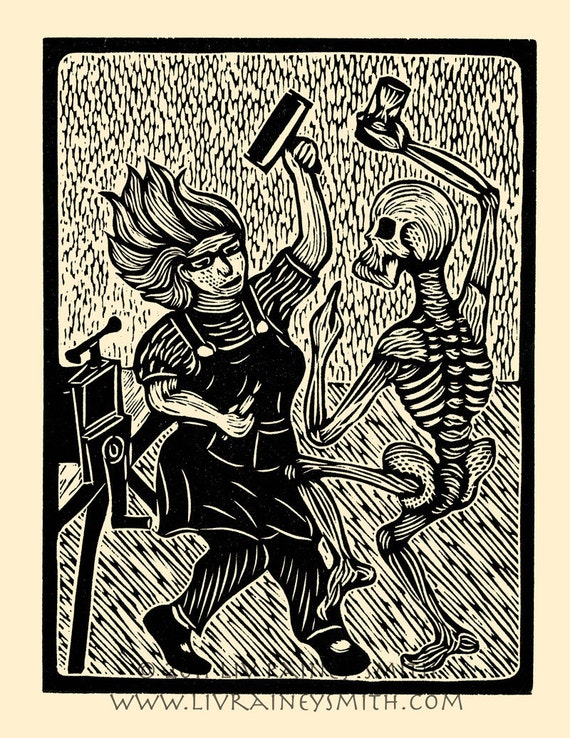 Death and the Printmaker woodcut hand-pulled print 11x14