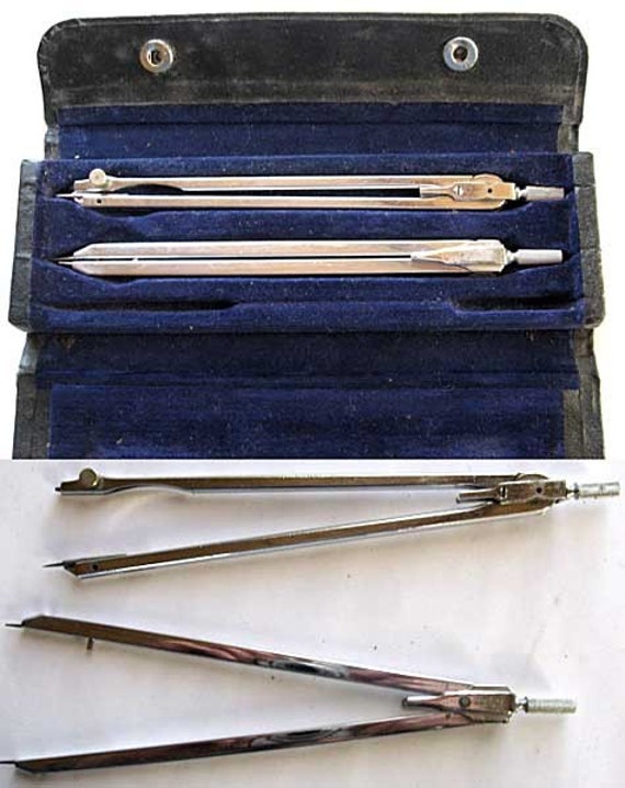 Pair of Antique 1920 Vintage Drafting Tools Compasses in