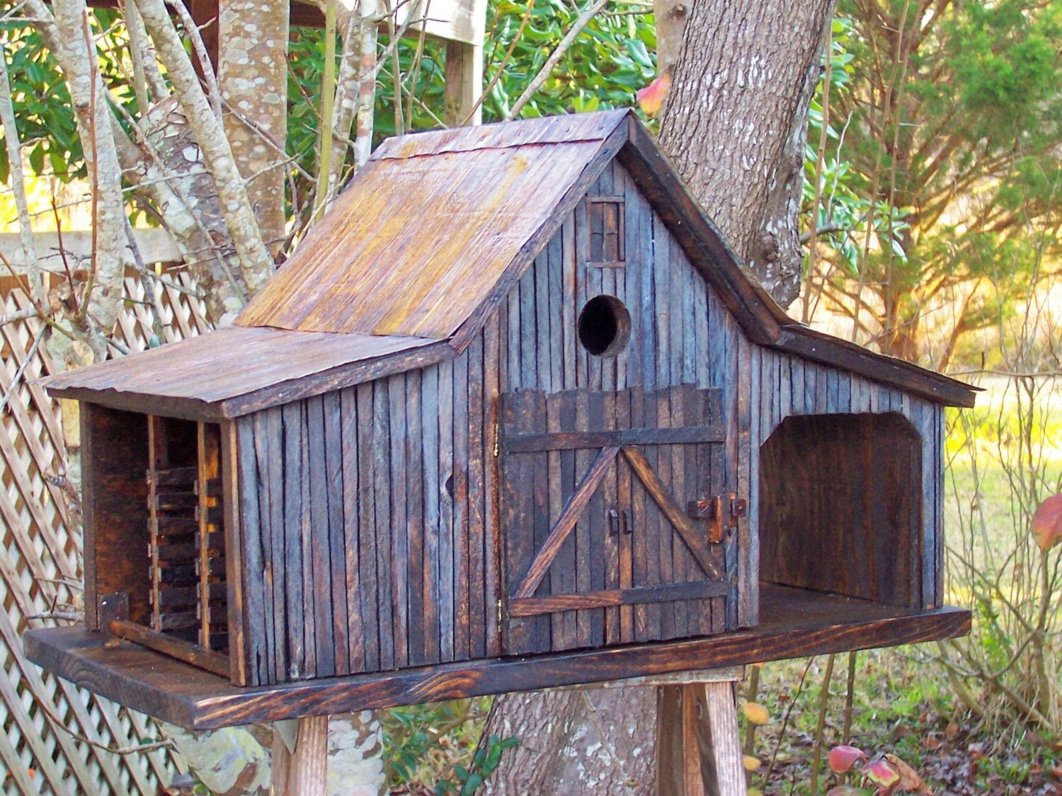 COUNTRY FARM SHED BIRDHOUSE WITH TIN ROOF by millcreekcrafts