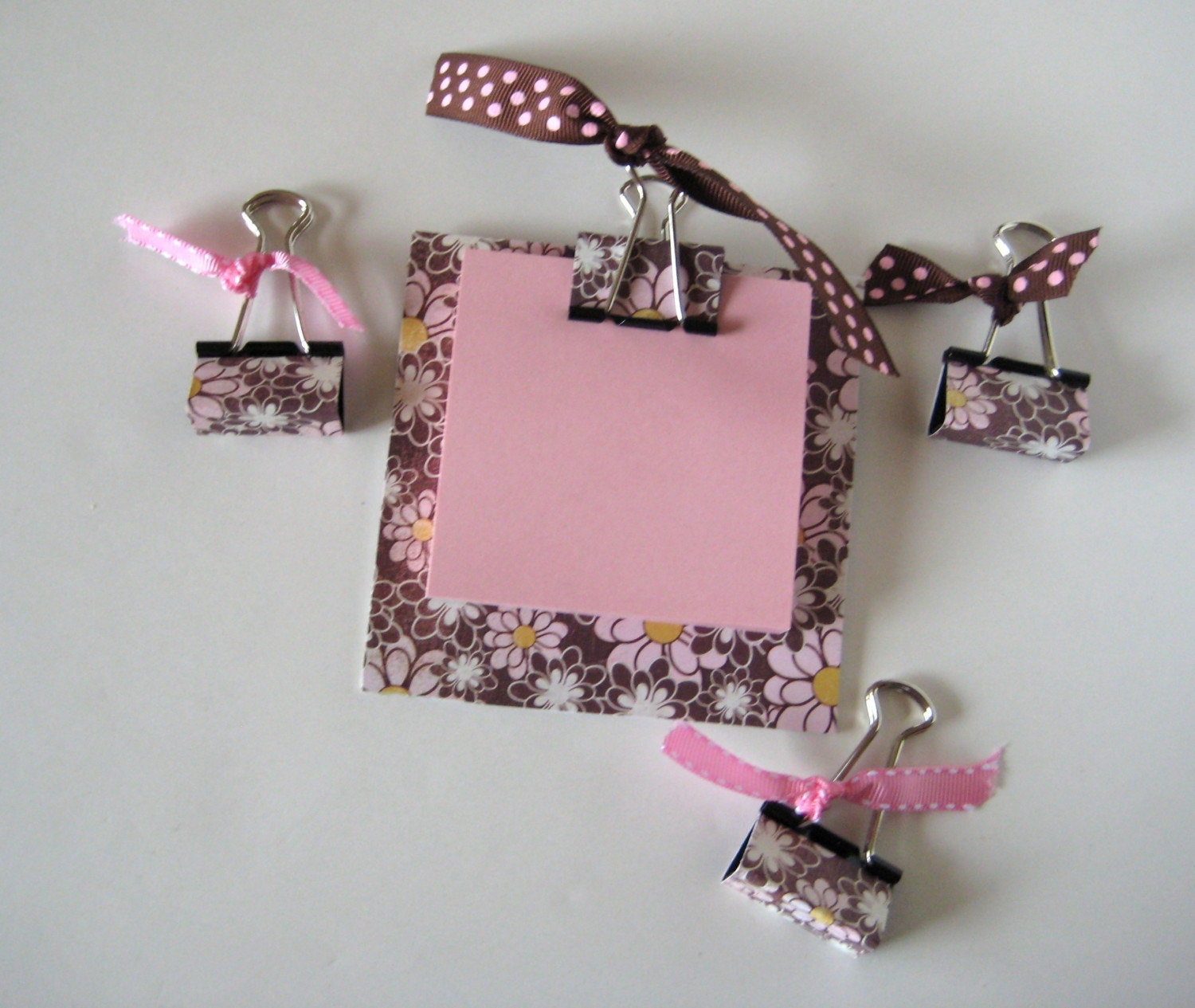 Pink and Brown Floral Post It Note Holder and Set of 6 Binder