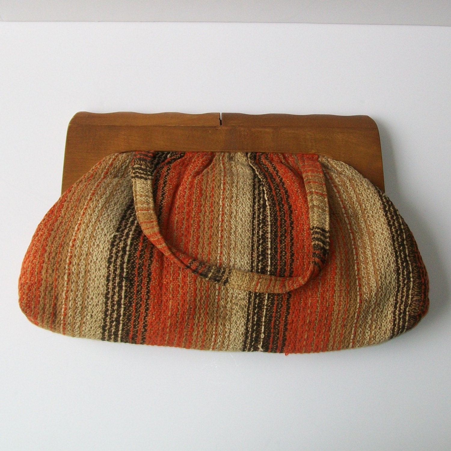 Vintage Woven WOOD HANDLE Purse by nickandnessies on Etsy