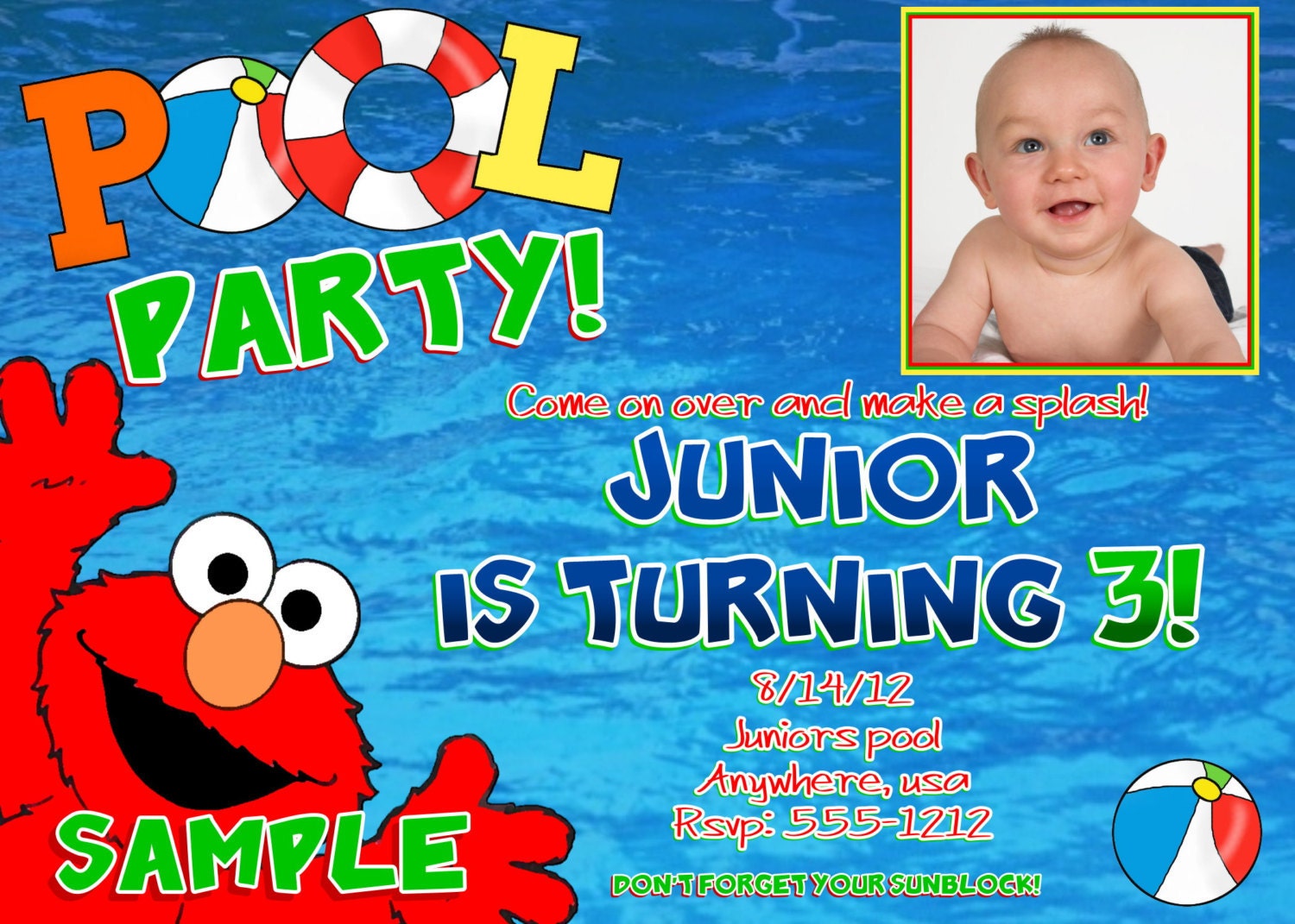 Elmo Party Invitation Swimming
