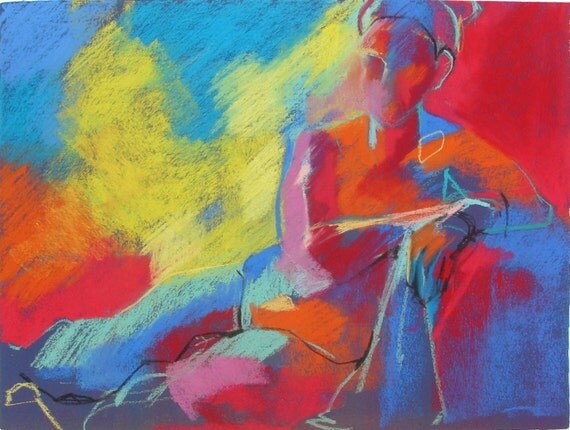 Original Drawing Colorful Figure in Pastel