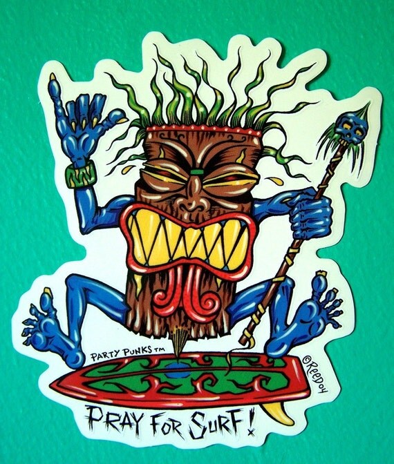 silkscreened surf tiki sticker