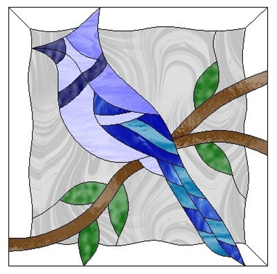 Items similar to Stained Glass Blue Jay Pattern 12"x12" on Etsy