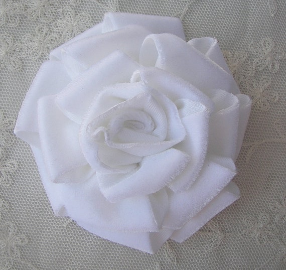 3.5 inch White Velvet Ribbon Rose Fabric Flower Applique Hat Corsage ...