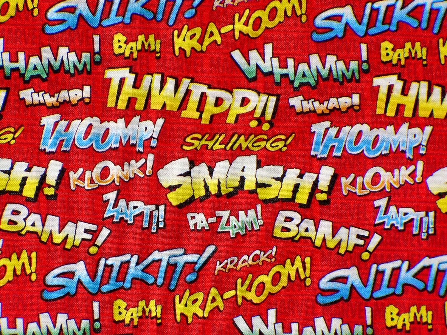 Marvel Comic Action Words Fabric 2 Remnent Pieces
