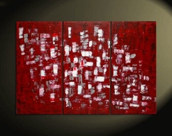 Large Red Modern Abstract Painting Urban Original by NathalieVan