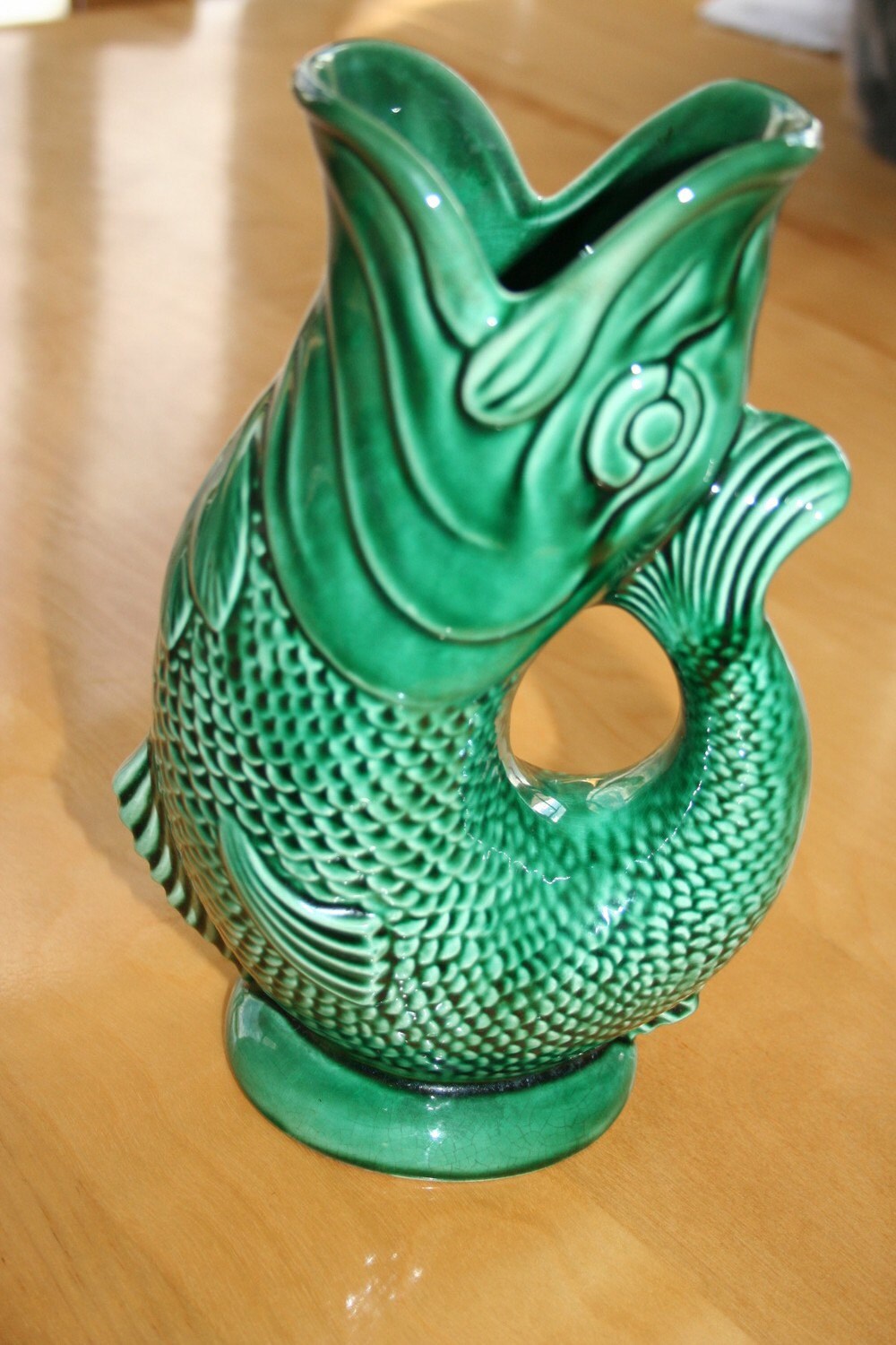 Vintage Deco Stoneware Fish Gurgle Pot Vase Pitcher by randomretro