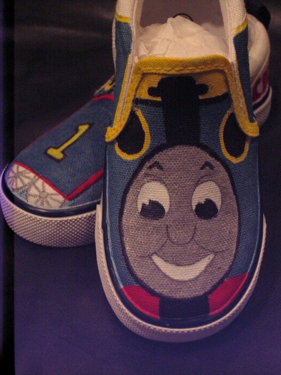 Thomas the Train custom handpainted shoes by ButtercupCustoms