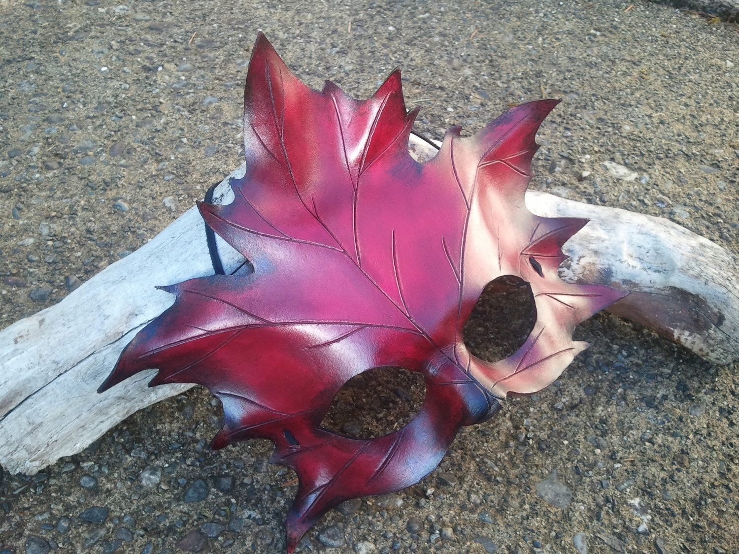 Red Leather Maple Leaf Mask