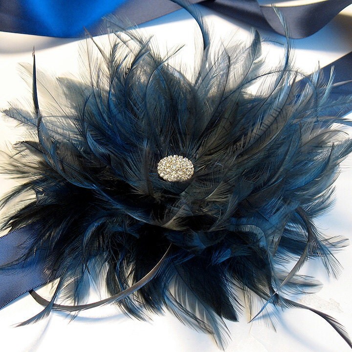 Navy feather bridal belt navy wedding sash by alicehartcouture