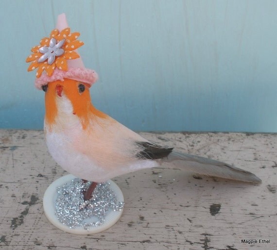 Party Bird Orange Bird Pink Hat with Big Flower