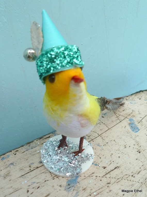 Party Bird Yellow Bird Turquoise Hat by MagpieEthel on Etsy