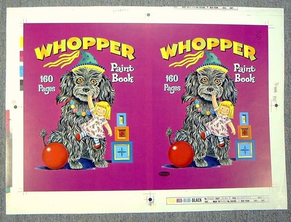 VINTAGE 1960s DOG WHOPPER Paint Book Publisher'S Proof