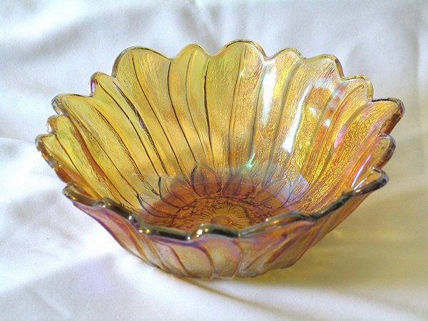 Items similar to Carnival Glass Marigold Flower Pattern Bowl on Etsy