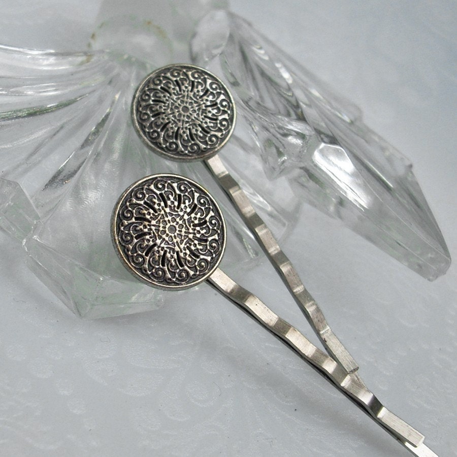 Vintage Style Silver Hair Pins Set of Two
