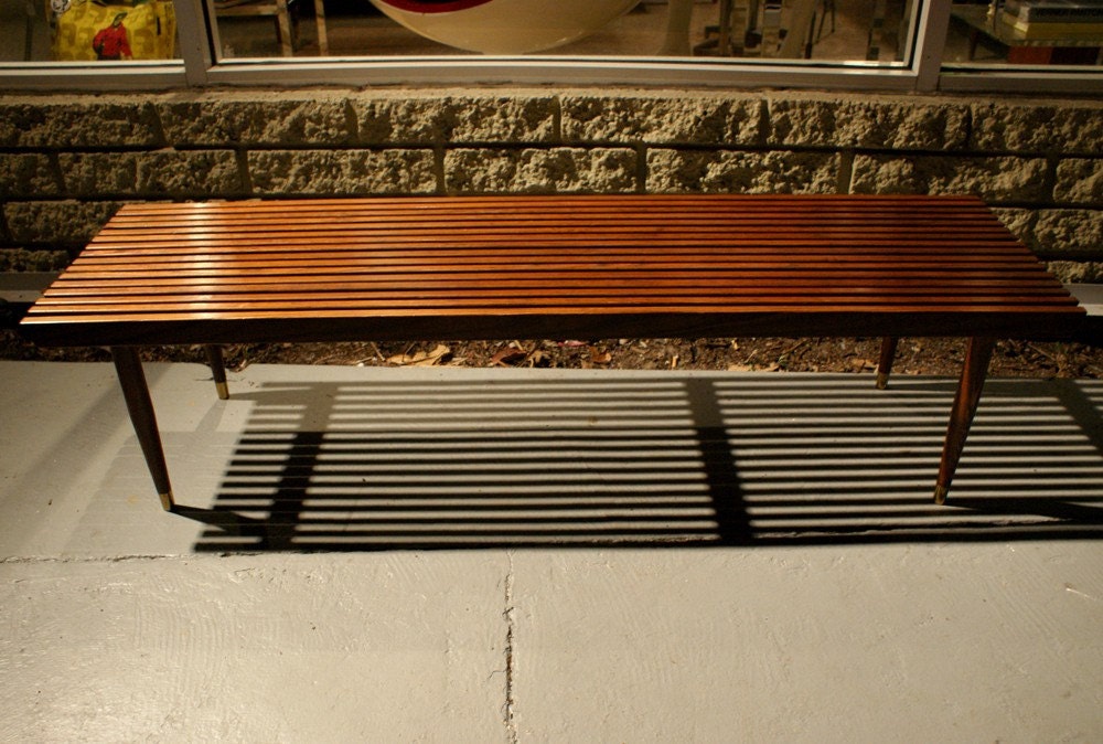 Vintage Mid Century Modern Long Slat Bench