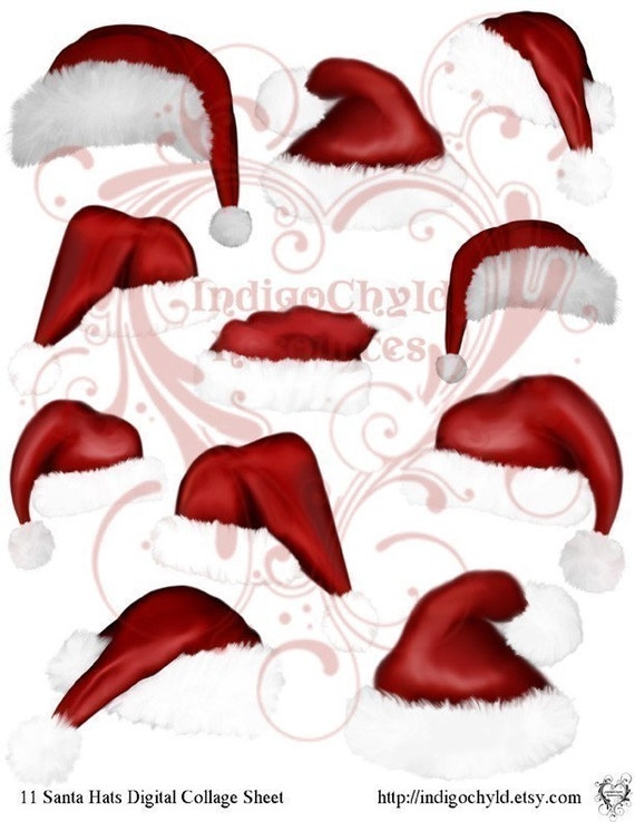 Items similar to Santa Hat Digital Collage Sheet JPG on Etsy