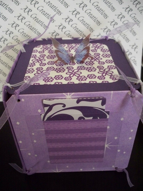 Handmade Chipboard Photo Cube Desk Album with Butterfly in