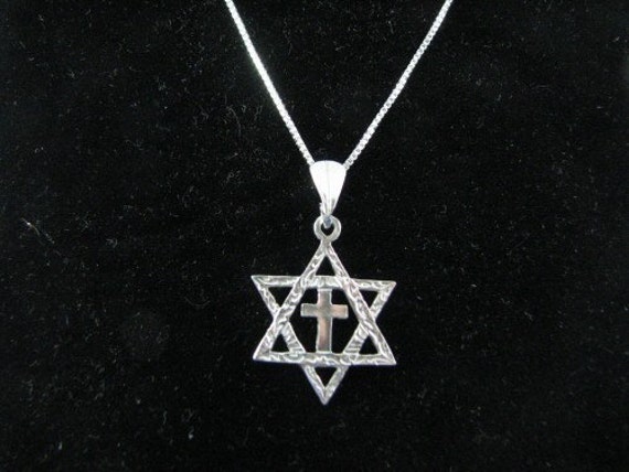 Cross with Star of David Pendant Necklace Sterling Silver