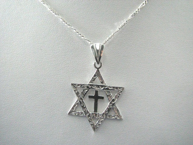 Mens Messianic Star of David with Cross Pendant Necklace