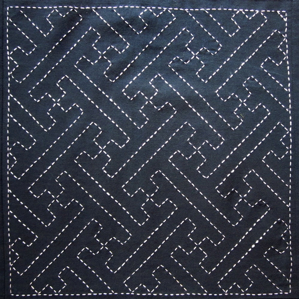 Japanese sashiko fabric Sayagata key panel number 204
