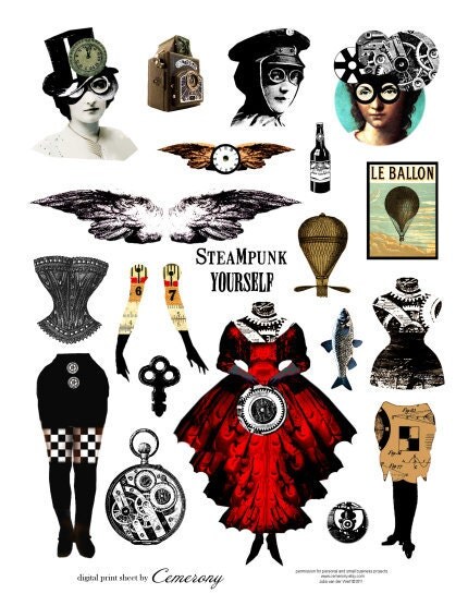 Paper Doll Steampunk Digital Collage Sheet no242