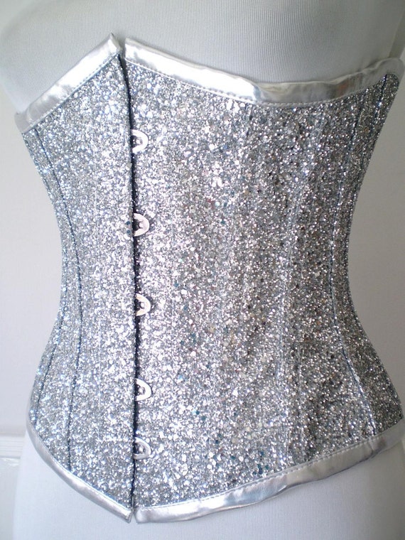 Ooak To Fit 24 26 Waist Full Silver Glitter Underbust Corset