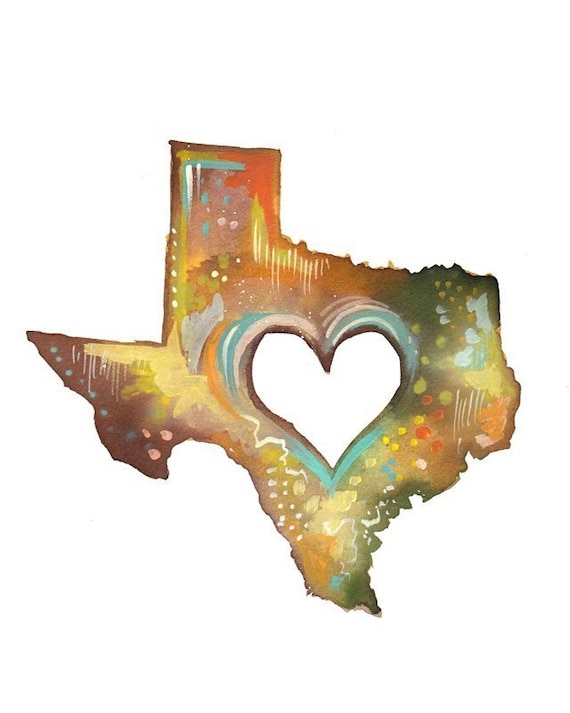 Texas Print State Wall Art Watercolor Artwork Katie