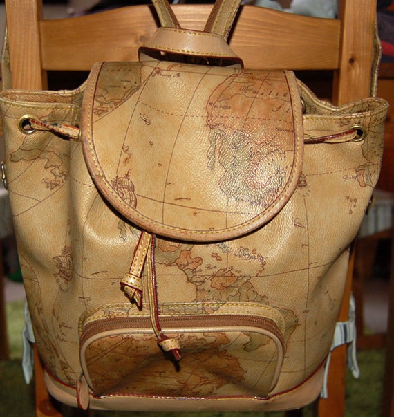 Vintage Italian Leather Map Print Shoulder Bag