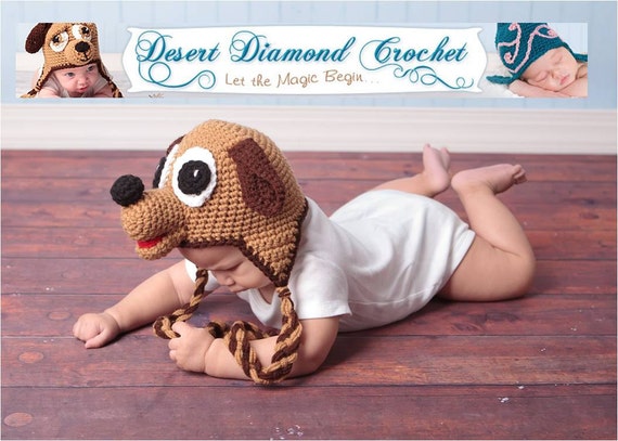 Crochet Pattern 007 Puppy Earflap Beanie Hat by desertdiamond