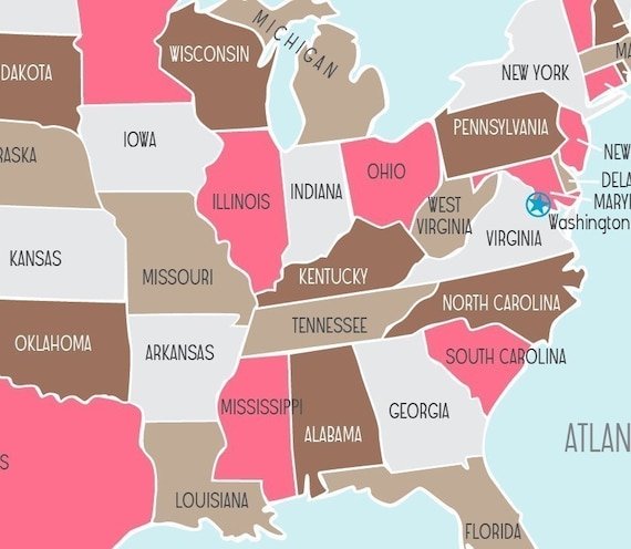 Map of The United States in Pink
