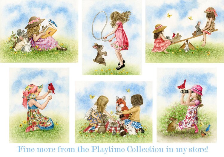 Playtime Reading archival watercolor print by TracyLizotteStudios
