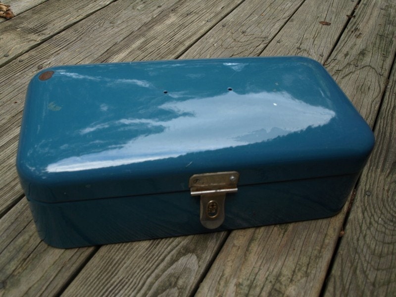 Antique Early 1900's German Enamel Blue Bread Box