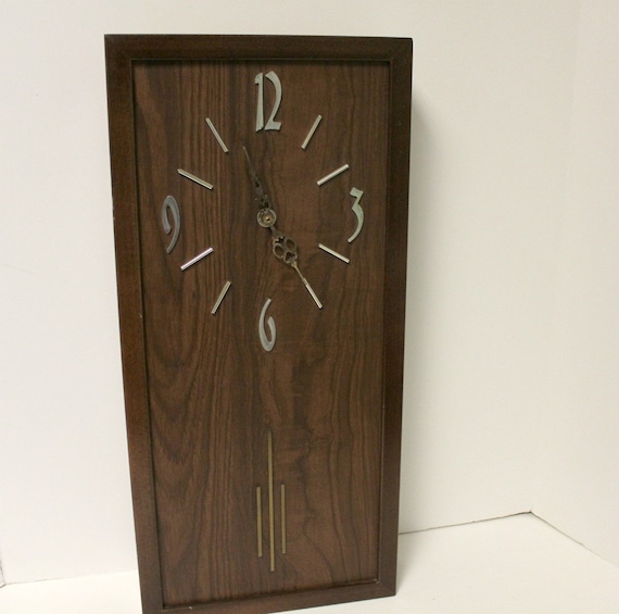 Danish Rectangle Wall Clock Mid Century Modern Wood