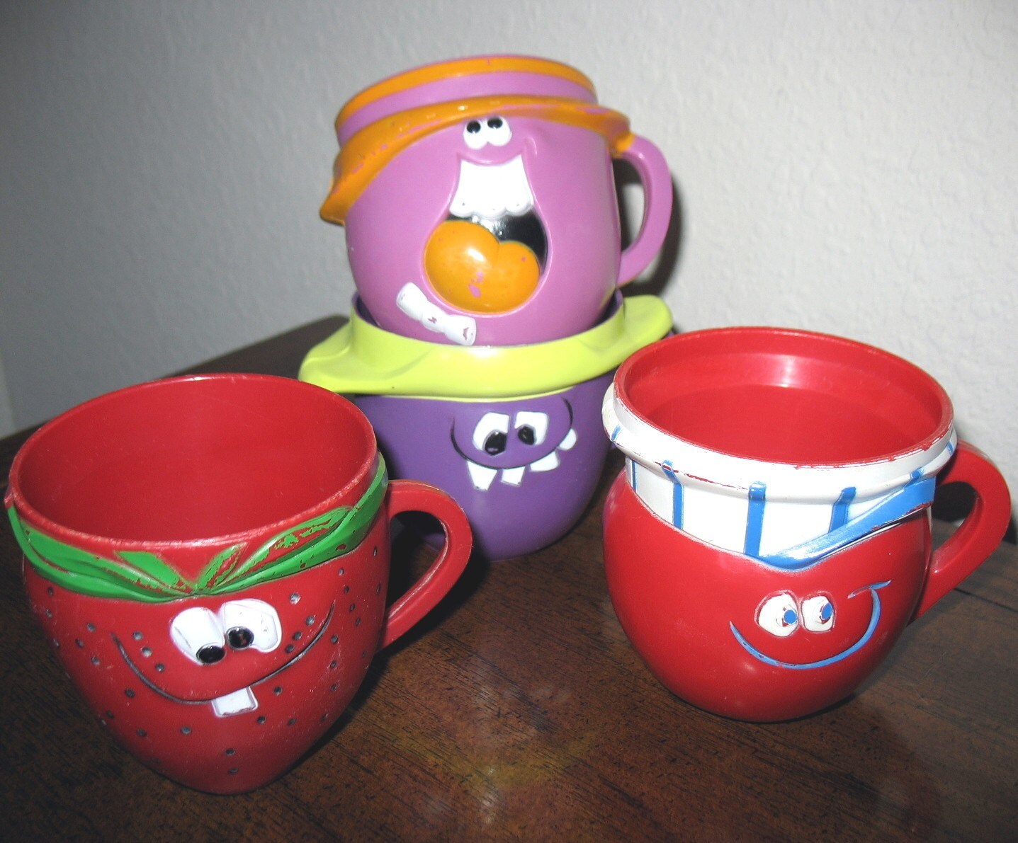 Set 4 Pillsbury Funny Goofy Face Cups Mugs Vintage 60s