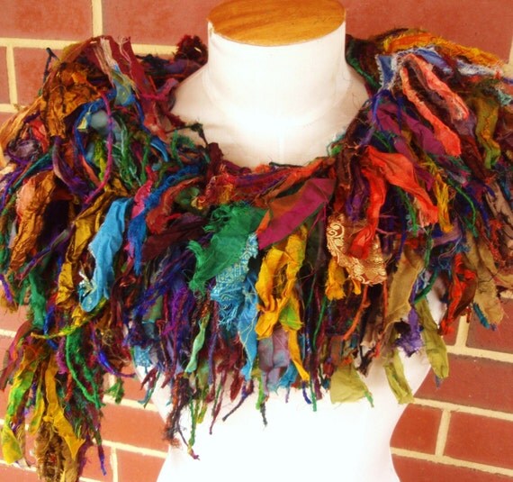 earthy flamboyant fun recycled sari silk boa scarf
