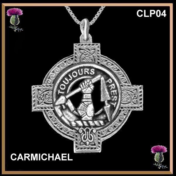 Carmichael Clan Crest Celtic Cross Pendant Scottish Jewelry