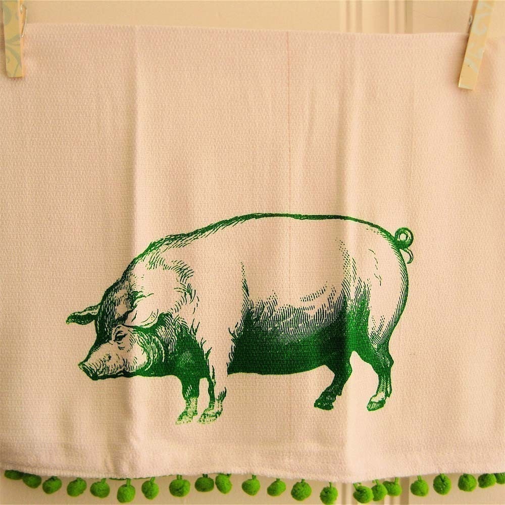 Pig Kitchen Towel-Green by ooladesigns on Etsy