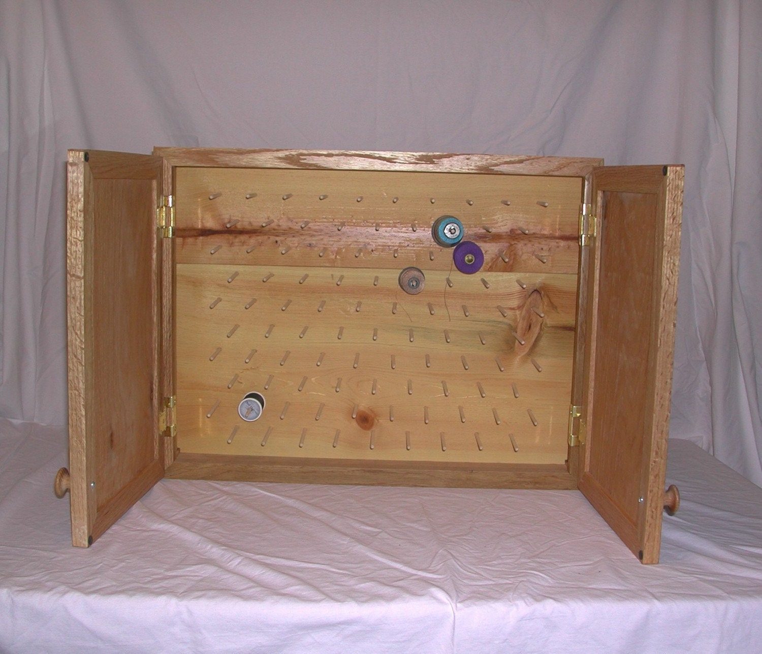 Oak Thread Spool Rack Cabinet Sewing by WoodworkingByMikeB