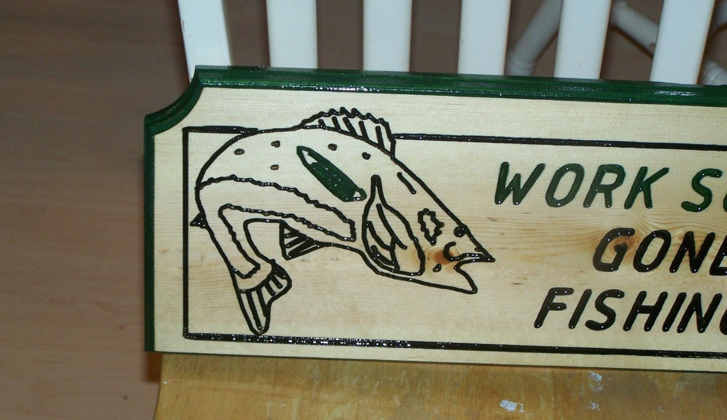 Engraved Funny Wood Sign Work Sucks Gone Fishing by WoodDesigner