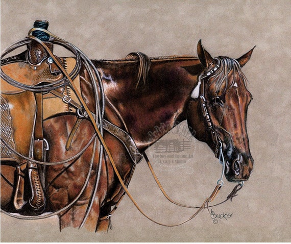 Colored Pencil Quarter Horse Western Rope by BrucknerCowboyArt