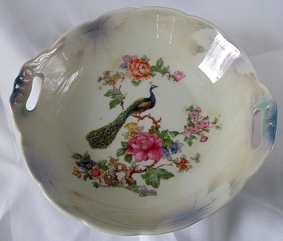 Vintage Bavaria Bowl Dish Peacock Lustreware Flowers by ddb7 Vintage Bavaria Bowl Dish Peacock Lustreware Flowers by ddb7