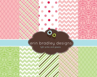 Commercial Use Digital Papers Pink Lime by ErinBradleyDesigns