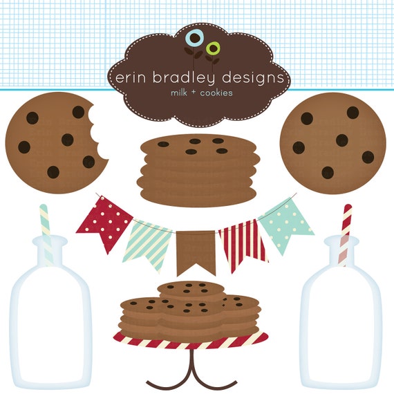 Milk and Cookies Clipart Clip Art Personal & by ErinBradleyDesigns