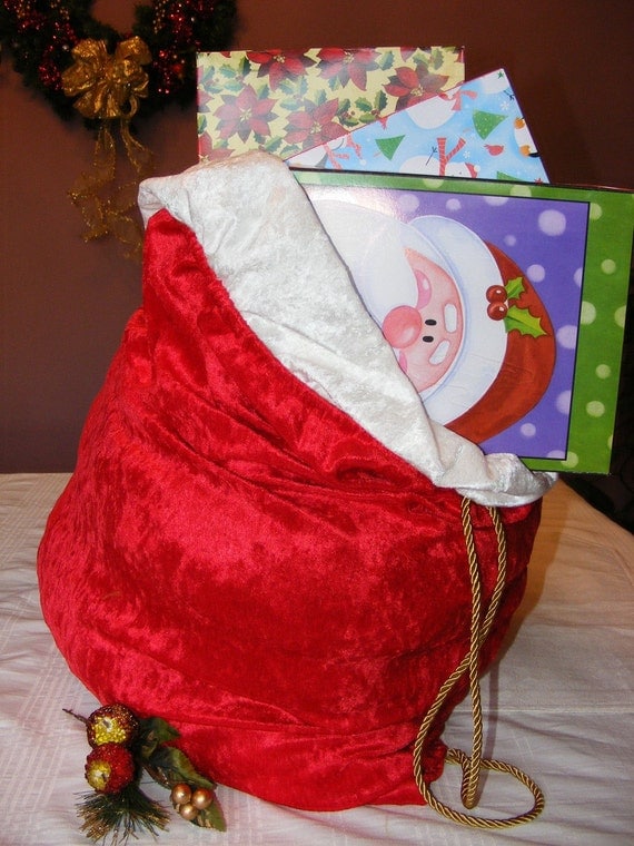 Items similar to Santa's Red, Gift Bag/Sac made with Red Velvet on Etsy